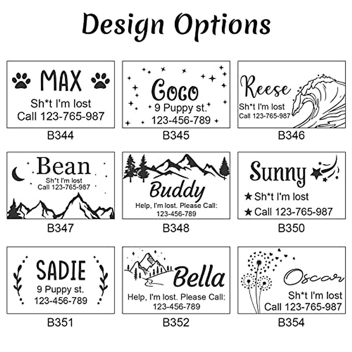 Atdesk Personalized Dog Tags, Slide On Pet ID Tag, Engraved Stainless Steel Cat Collar Tag, No Jingle Dog Name Tag Silent Pet Identification Tags(Large Black)