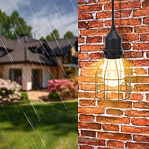 Focket Solar Powered Pendant Light,LED Chandelier E27 Waterproof Outdoor Hanging Shed Light Black Mini Pendant Lamp with Changeable Solar Panel for Garden,Garage,Pathway,Yard,Patio,Lawn,Balcony