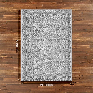 GelPro NeverMove Machine-Washable Bella Persian Kitchen Rug 24" x 34" Light Grey