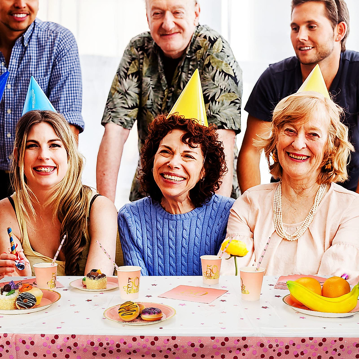 50th Birthday Decorations Party Supplies Set - Disposable Tableware Includes Plates, Cups, Napkins, Straws, Tablecloth for Her 50 Birthday Party - Serves 24