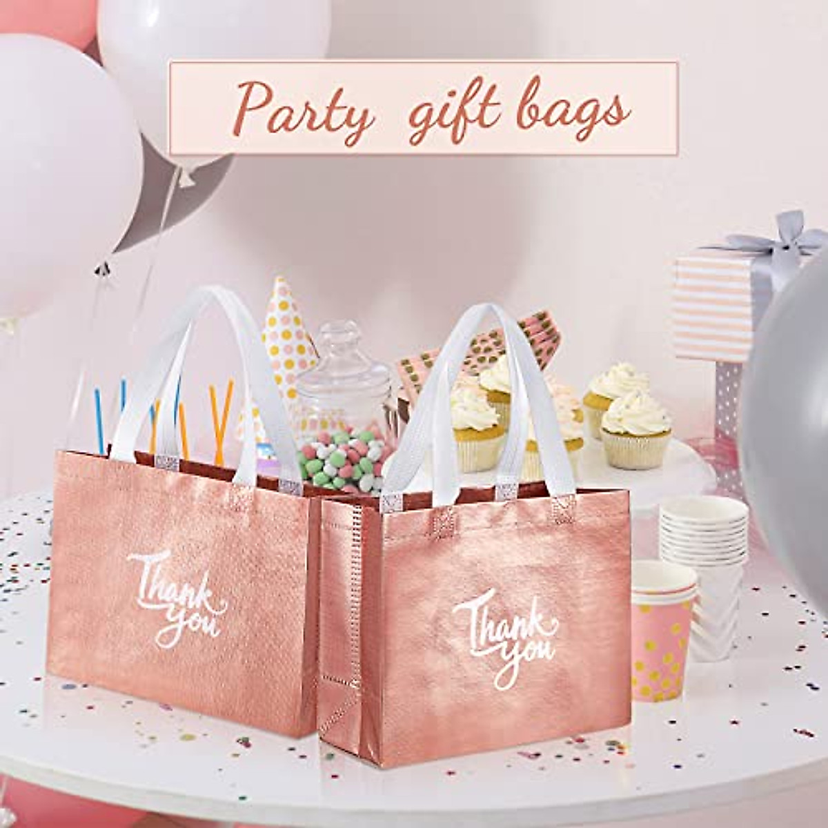 36 Pcs Rose Gold Gift Bags Bridesmaid Gift Bag Bachelorette Bags Gift Wrap Bags Non Woven Reusable Shiny Small Thank You Gift Bags, Tote Bags Bulk for Christmas Birthday Holiday 9.7 x 4 x 8 Inch