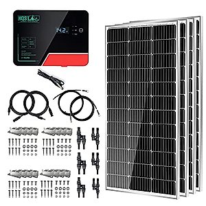 HQST 400 Watt Solar Panel Kit, 4 PCS 9BB Cell Monocrystalline Solar Panels with 12V/24V 40A MPPT Solar Charge Controller, Adaptor Kit, Tray Cables, Mounting Z Brackets for RV, Roof, Boat, Off-Grid