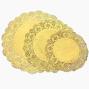 Seajan 300 Pcs Paper Doilies bulk Assorted Sizes Round Paper Lace Doilies Combo Disposable Paper Placemats for Wedding Tableware Decoration Cakes Desserts Baked Food, 6.5" 8.5" 10.5"(Gold)