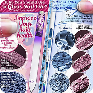 GLADZY 3D Czech Glass Nail File with Case - Crystal Nail File for Natural Nails - Double Sided Etched Surface- Professional Nail Care Tool - Manicure Nail Shaper - Ethically Made in EU