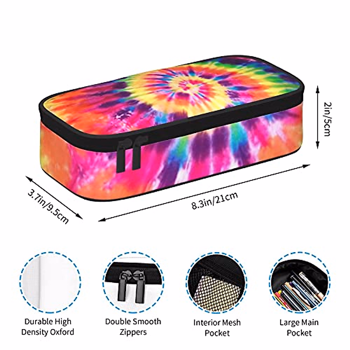 Gocerktr Colorful Tie Dye Pencil Case Large Capacity Pencil Bag Double Zippers Pen Bag with Compartments Multifunction Makeup Bag for Women