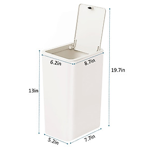 TIPGO Bathroom Trash Can with Lid, 10 Liter/ 2.6 Gallon Slim Garbage Can, Small Trash Bin Waste Basket with Pop-Up Lid for Kitchen, Bedroom, Living Room, Office (2 Pack, White)