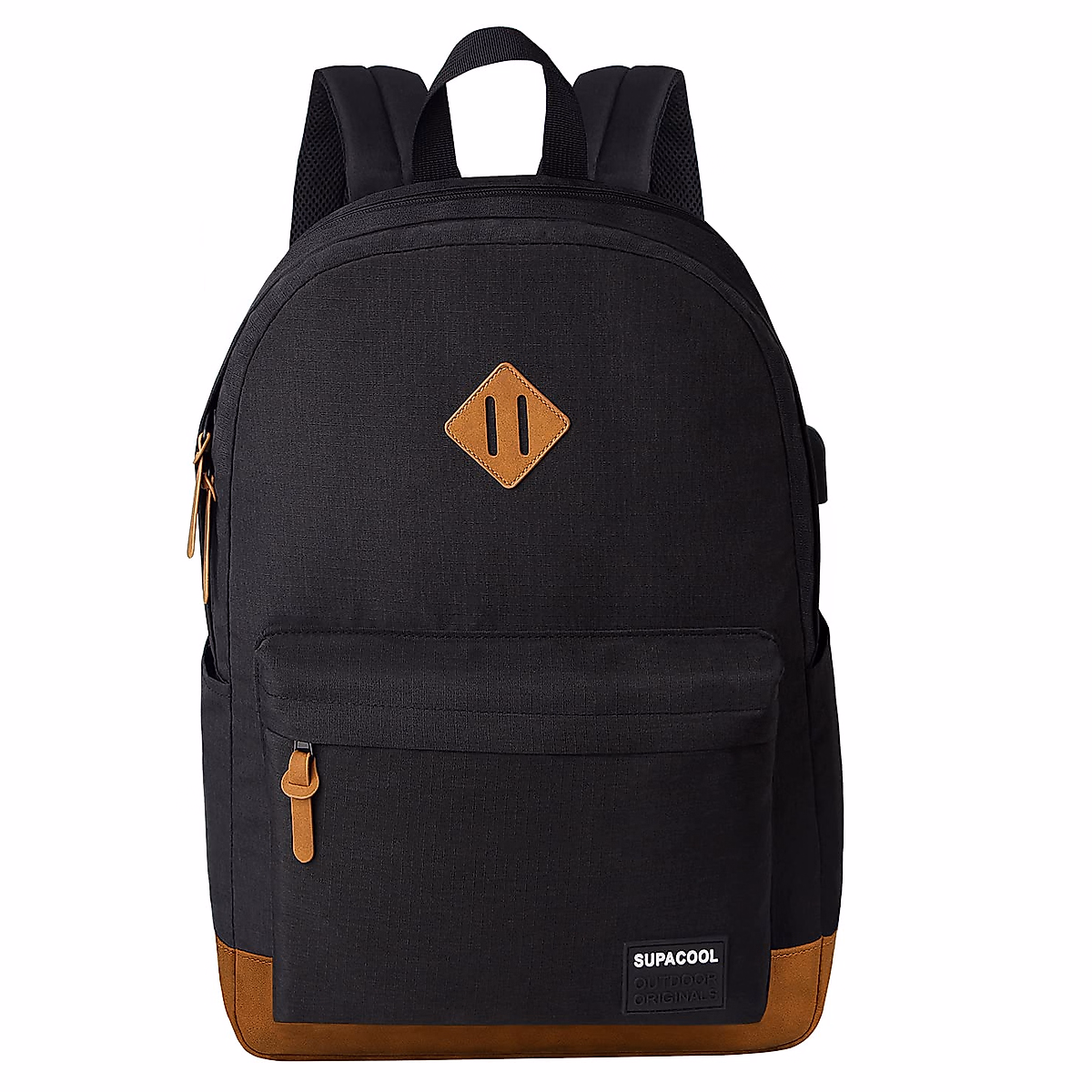 SUPACOOL Lightweight Laptop Backpack with USB Charging Port for Men and Women, Double Layers Backpack for College, Work, Travel, Casual(Black and brown)