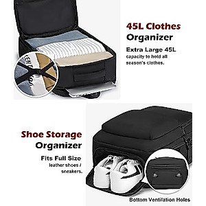 Lekakii Backpack for Traveling On Airplane, Travel Backpack for Women Men, 45L Nylon 600D Waterproof Carry On Backpack, Personal Item Laptop Backpack Black