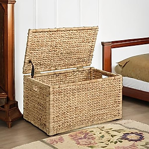 eHemco Heavy-duty Water Hyacinth Wicker Storage Trunk with Metal Frame, 30 by 17.5 by 17.5 Inches, Natural