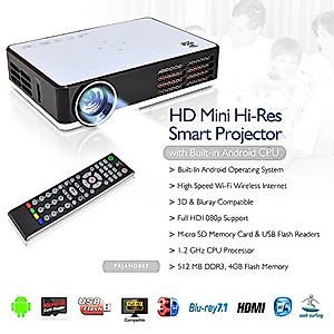 Pyle Portable Home Theater Projector with WiFi Wireless Multimedia Streaming - Full HD 1080p Smart Video LED Lamp, HDMI/USB Inputs for PC Computer, Laptop, Compatible w/ 3D and Blu Ray - (PRJAND805)