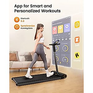 UREVO Under Desk Treadmill, Foldable Treadmill with APP, Folding Treadmill with Touch Screen, 2.5HP Walking Treadmill Under Desk, Walking pad Treadmill for Office with Handrail Black