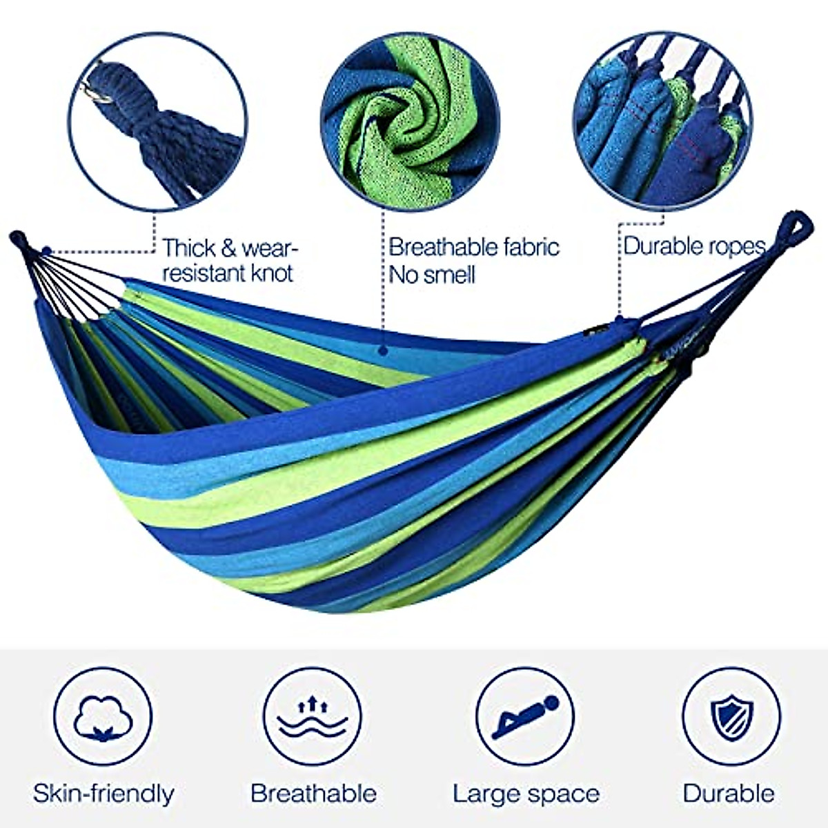 Anyoo Garden Cotton Hammock Comfortable Fabric Hammock with Tree Straps for Hanging Durable Hammock Up to 450lbs Portable Hammock with Travel Bag,Perfect for Camping Outdoor/Indoor Patio Backyard
