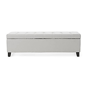 Christopher Knight Home Mission Fabric Storage Ottoman, Light Grey