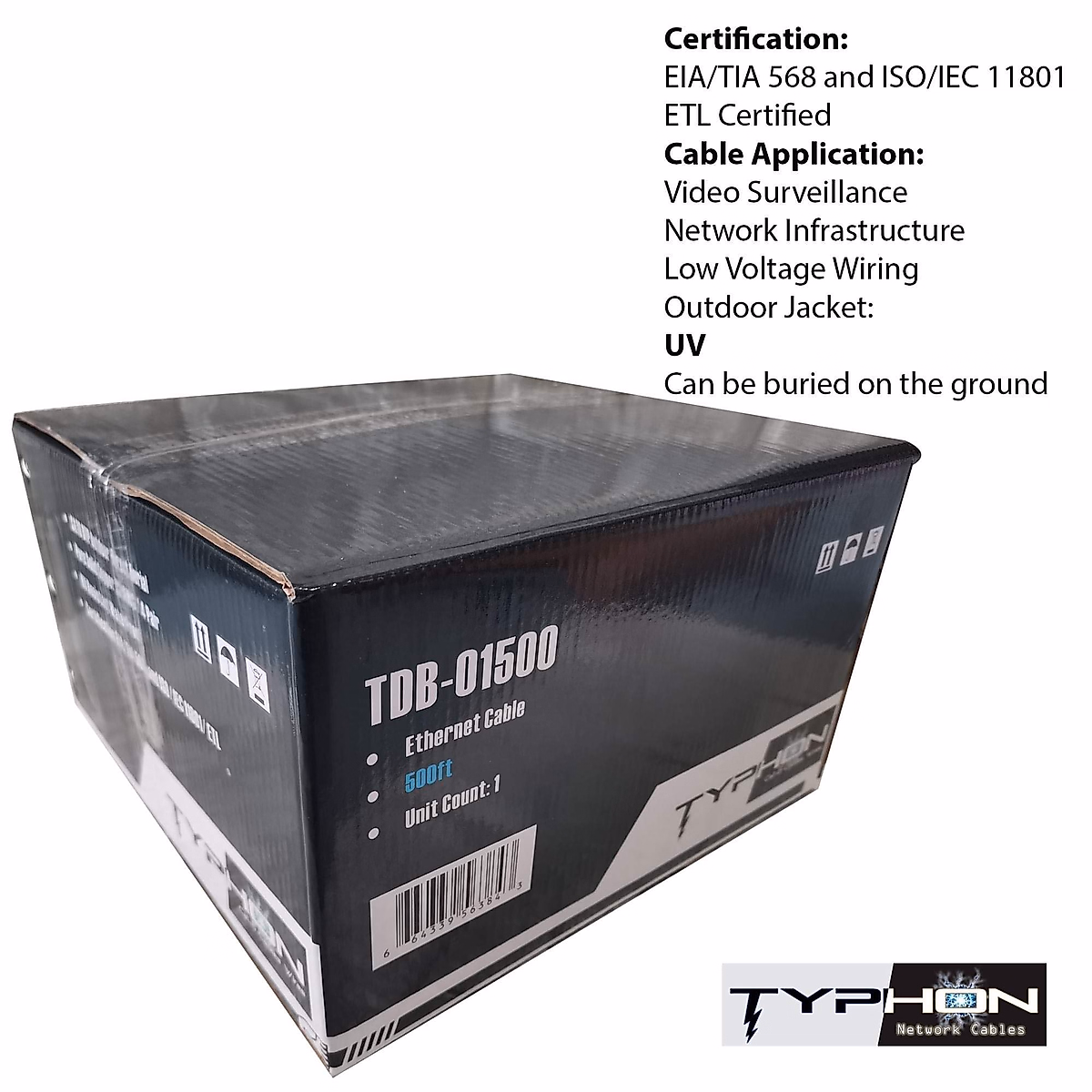 Typhon Cat6 Direct Burial Outdoor Network Cable Solid Pure Copper UTP 23AWG UV Resistant