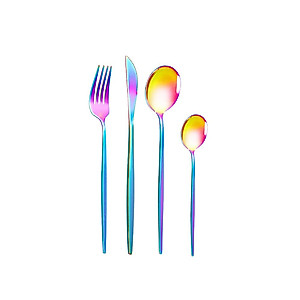 24Pieces Cutlery Set Stainless Steel Flatware Set Tableware Utensil Set with Gold Tea Spoon Food Knife Fruits Fork Set Service Eating Dinner for Kitchen Home Restaurant Hotel (Color)