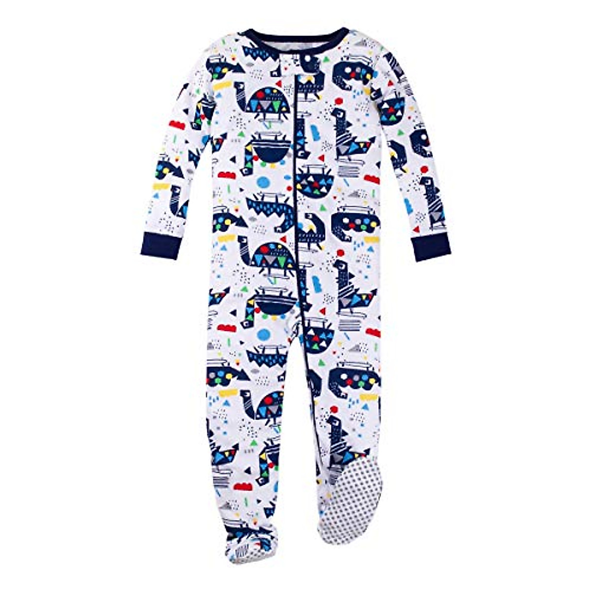 Lamaze Boys' Super Combed Natural Cotton Footed Stretchie One Piece Sleepwear, Baby and Toddler, Zipper, 1 Pack, Blue Animals, 18 Months