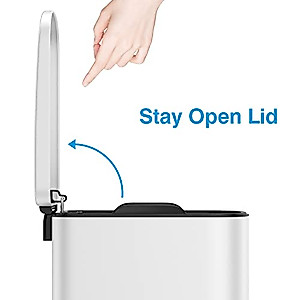 BETHEBEST 10 Liter/ 2.6 Gallon Small Trash Can with Lid,Rectangular Foot Pedal Trash Bin with Removable Inner Bucket for Bathroom,Bedroom,Office(White)