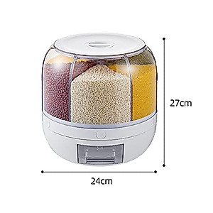 XBWEI 6-Grid Rotating Rice Dispenser Rice Storage Bucket Rice and Grain Storage Container -Click Rice Output