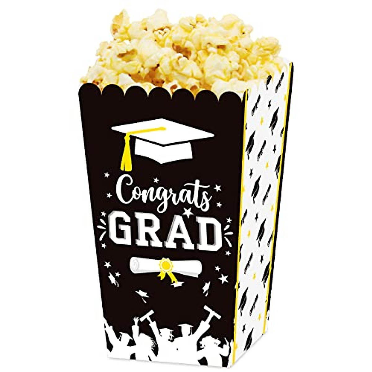 KOWLOON Graduation Popcorn Boxes School Grad Party Favor Popcorn Treat Boxes 24 Pieces, Black
