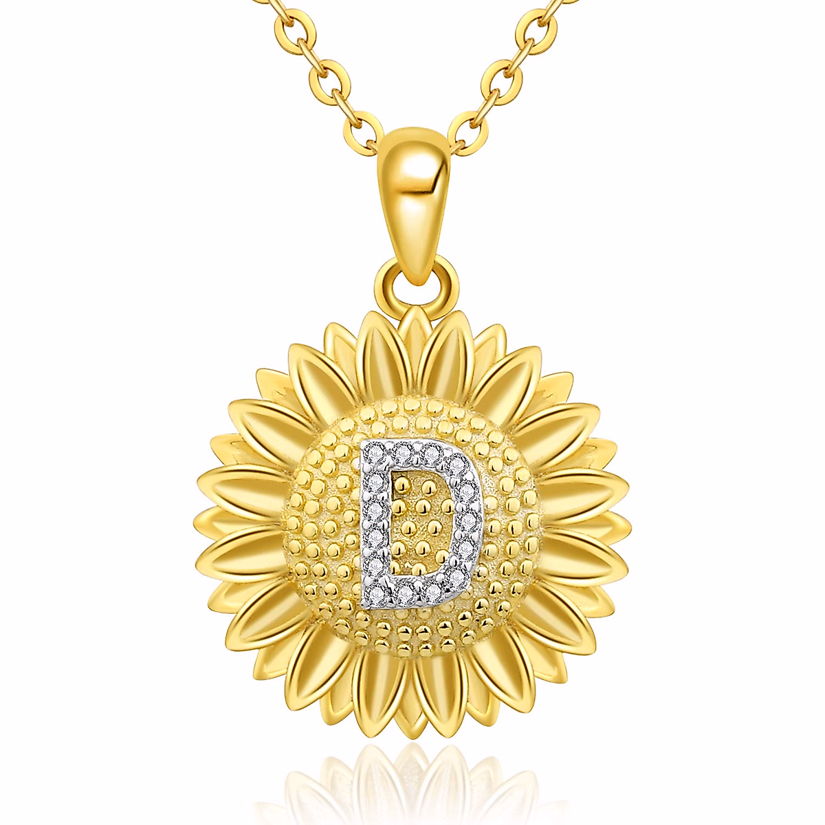925-Sterling-Silver Initial Letter Sunflower Necklaces - 18K Gold A-Z Letters Pendant Necklace You Are My Sunshine Flower with Cubic Zirconia Jewelry Mother's day Gifts for Women Girls