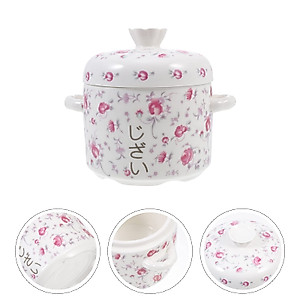 Angoily Ceramic Stew Pot with Lid and Handle Steam Soup Bowl Steaming Cup for Egg Custard Medicinal Birds Nest Pink