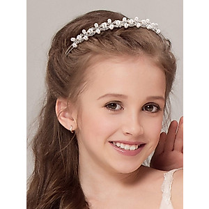 WILLBOND 2 Pieces Flower Girls Headpiece Princess Wedding Faux Pearls Rhinestone Headband Bridal Crystal Hairband Tiara for Flower Girls Toddler Crown Wedding Party Hair Accessory