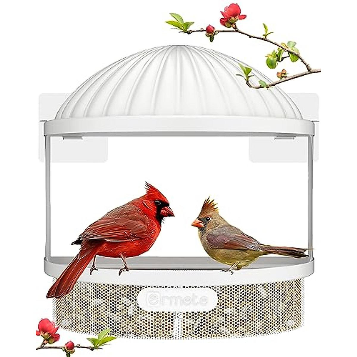 Ermete Durable Metal Bird Window Feeder with Seed Tray and Strong Suction Cups - Window Bird Watching Gift, White