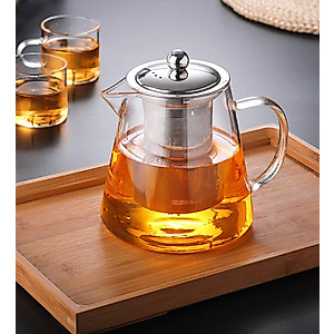 Glass Teapot with Infuser Tea Pot 32oz/43oz Tea Kettle Stovetop Safe Blooming and Loose Leaf Tea Maker Set (32oz/ 950ml)