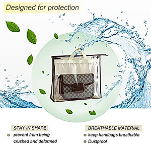 MYKASEN 5Sizes Handbag Storage Organizer Dust Cover Bag, Clear Handbag Purse Protector Storage Bag with Sturdy Handles Zippers 5Pcs Purse Hanger Anti-dust Waterproof for Hanging Closet Shelf (Beige2)