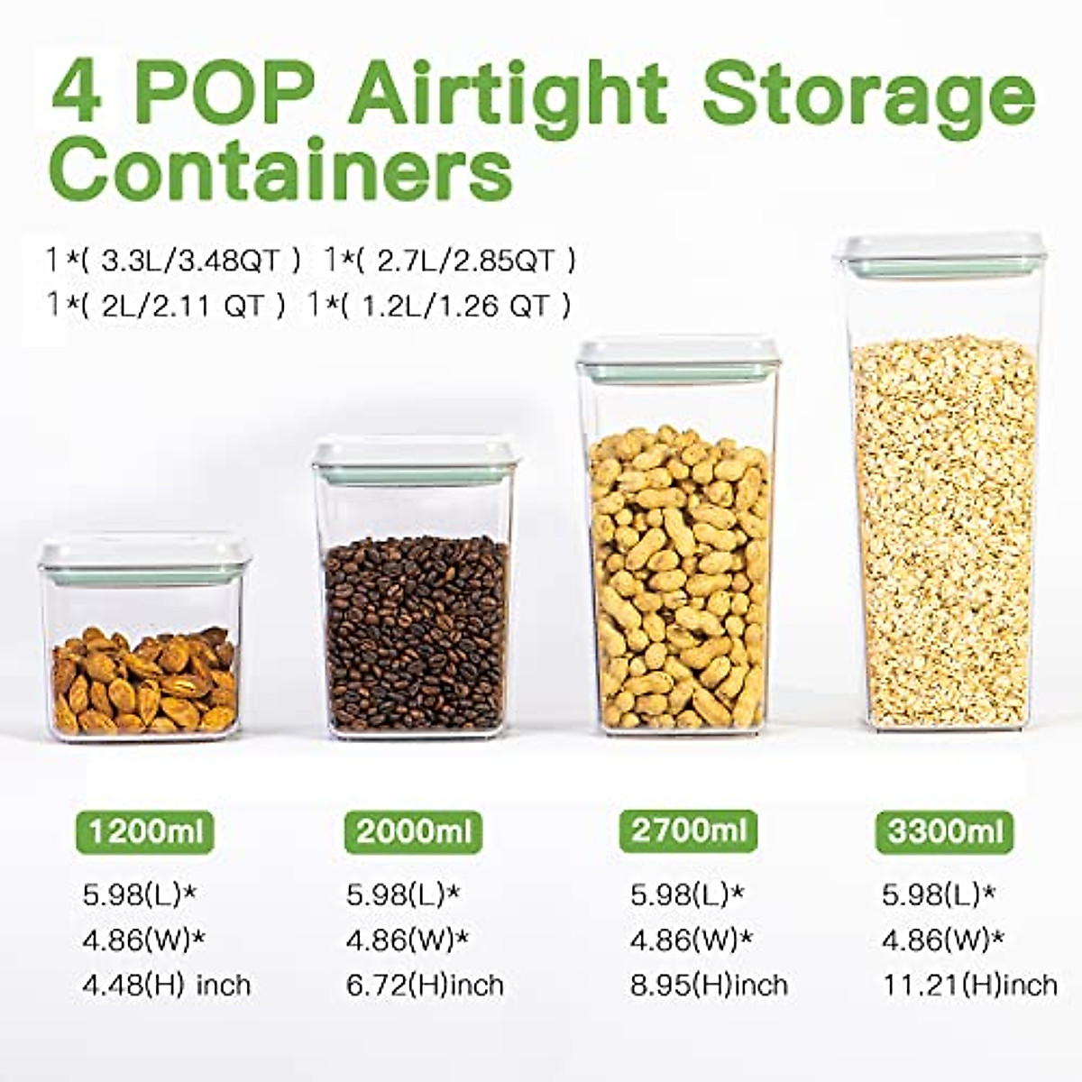 Uamector Pop Airtight Food Storage Containers with Lids, Top Pop One Button Control, BPA-Free Air Tight Stackable Dry Cereal Container Set for Pantry Snack Coffee Sugar Kitchen Pantry Organization