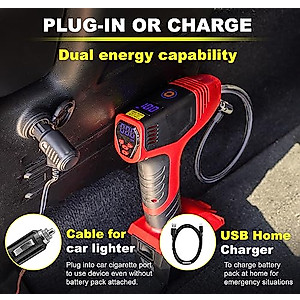 As Seen On TV Bullseye Pro Digital Tire Inflator Automatic 150 PSI w/Gauge Display Screen & Pre-set Pressure in KPA, PSI, BAR, Kg/cm, Built-in LED Lights, Rechargeable, Air Compressor, Car Tire Pump