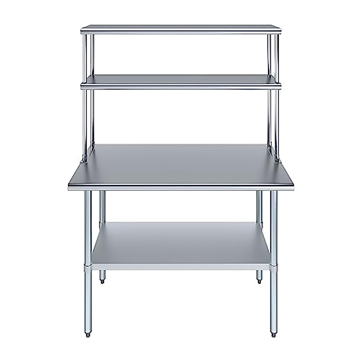 24" x 48" Stainless Steel Work Table with 12" Wide Double Tier Overshelf | Metal Kitchen Prep Table & Shelving Combo