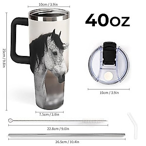 STVNKML 40 Oz Tumbler with Handle Black And White Horses Stainless Steel Coffee Mug Reusable Travel Mug Leak-proof Insulated Car Cup Large Capacity Tumbler for Travel, Outdoor, Home Use (Black)