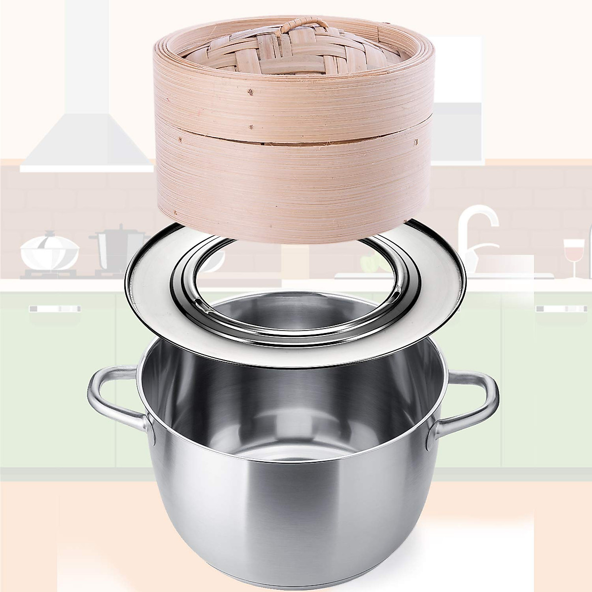 Boao 2 Pieces 11 Inch and 12 Inch Steam Ring, Stainless Steel Steaming Ring Adapter Fits 8 to 12 inches Stock Pots