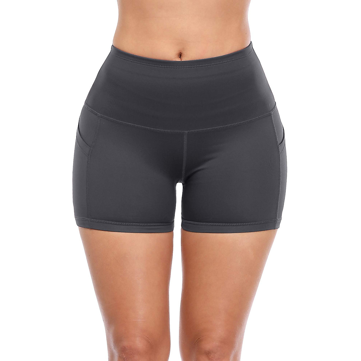 CADMUS High Waist Athletic Shorts for Womens Yoga Fitness Workout Running Shorts with Deep Pockets,3 Pack,1016,Black & Grey & Navy Blue,Medium