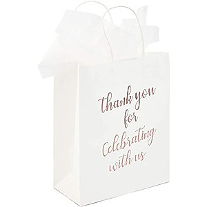Sparkle and Bash Thank You Kraft Gift Bags with Tissue Paper (Rose Gold Foil, 15 Pack)