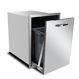 KODOM Built-in Double Trash Drawer 20" W x 27" H x 24" D Pull-Out Tray Outdoor Kitchen Stainless Steel Trash Drawer with Handle Storage Two Trash Bins for BBQ Island Grill Station