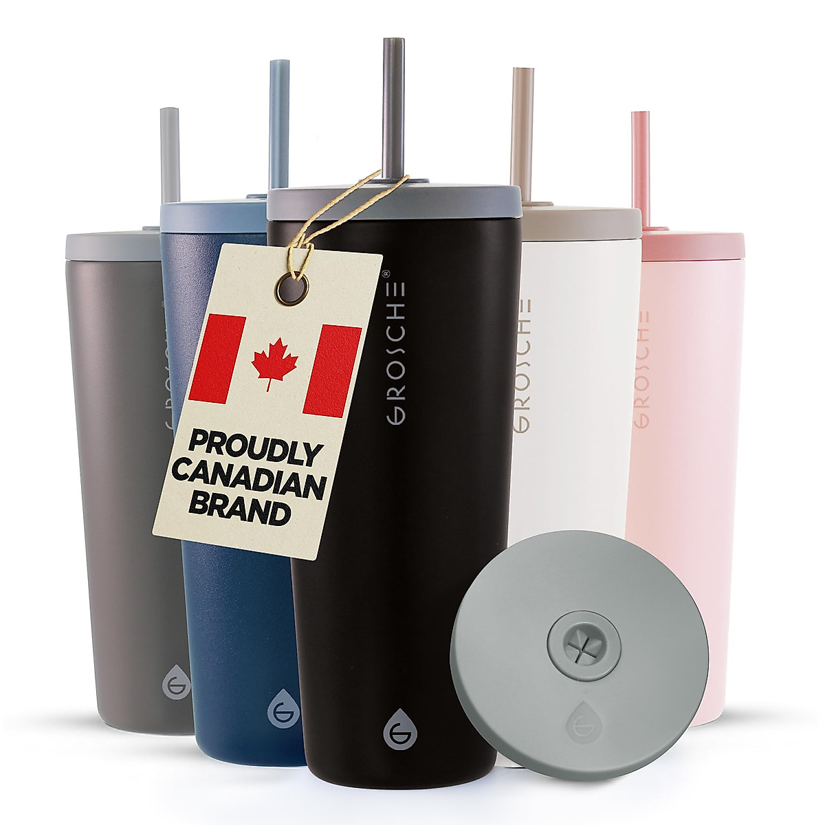 GROSCHE Jasper 23oz Tumbler with straw. Extreme Insulation, Classy Design, Built to Last, Insulated Stainless Steel Tumbler with Lid and Straw - Black