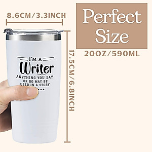 Onebttl Funny Writer Gifts For Women, Men - I'm a Writer Anything You Say or Do May be Used in a Story - 20oz/590ml Stainless Steel Insulated Tumbler with Lid, Message Card - (White)
