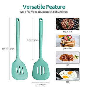 13.6" Slotted Silicone Turner: U-Taste 600ºF Heat Resistant Kitchen Spatula Flipper, Food Grade Flexible Wide Seamless Rubber Cooking Utensil for Egg, Omelette, Burger in Nonstick Cookware (Aqua Sky)