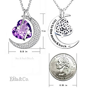 Sterling Silver Amethyst Necklace for Women Birthday Gifts Mom Wife I Love You to the Moon and Back Sterling Silver Heart Moon Shooting Stars Jewelry