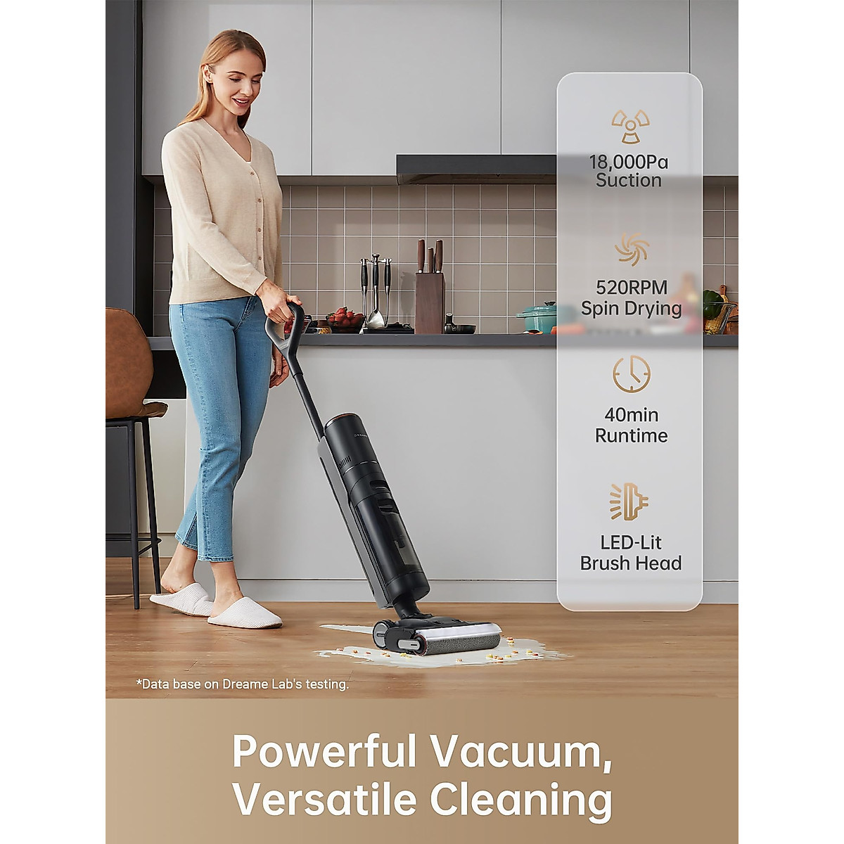 dreame H13 Pro Wet Dry Vacuum Cleaner, Smart Floor Cleaner Vacuum Mop for Hard Floors, 140°F Brush Wash, Hot Air & Dual Rotation Self-Cleaning, GlideWheel™ Power System, Great for Sticky Messes