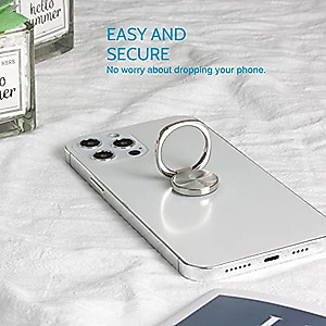 [2 Pack] Rounded CD Texture Cell Phone Ring Holder Stand, 360 Degree Rotation Finger Ring Kickstand with Polished Metal Phone Grip, Smartphone Accessories (Silver)