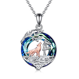 WINNICACA Wolf and Women Gifts Sterling Silver Wolf Necklace Animal Crystal Jewelry Wolf Pendant Gifts for Women