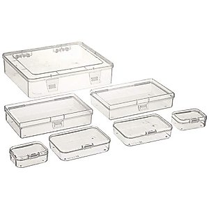 Goodma 7 Pieces Mixed Sizes Rectangular Empty Mini Clear Plastic Organizer Storage Box Containers with Hinged Lids for Small Items and Other Craft Projects