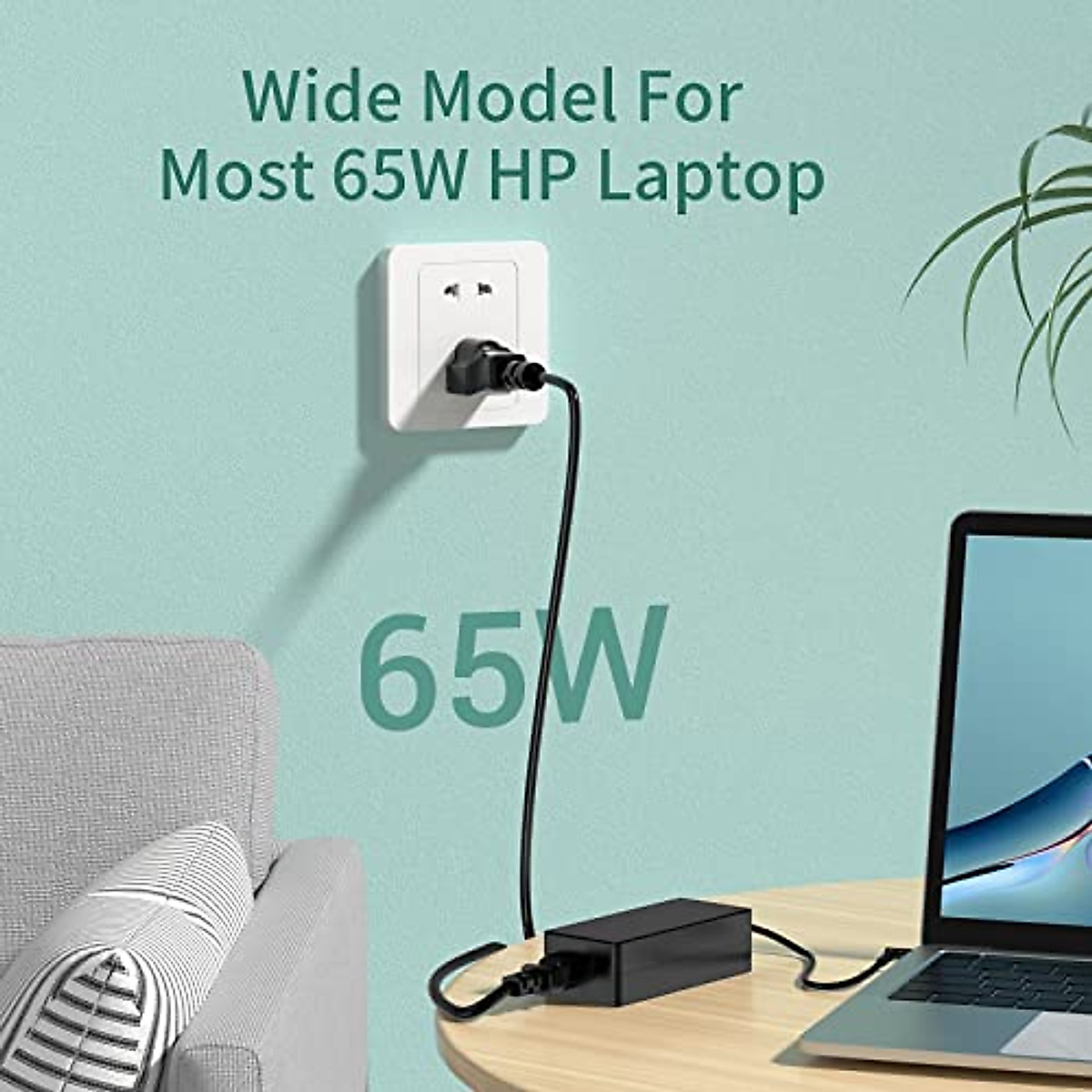 65W 45W AC Adapter Laptop Charger Compatible for HP Envy Pavilion Stream X360 13 15 17 15-1039wm 15-1033wm 15-w117cl 15-w237cl 15m-cn0011dx 15m-bp111dx 15m-bq121d Laptop Notebook PC Power Supply Cord