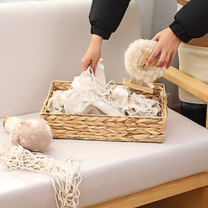 YAHUAN Hand Woven Water Hyacinth Baskets for Organizing Woven Trapezoid Basket Pantry Baskets Trapezoid Storage Bin for Shelves, Pantry, Closet and Home Decor (Water Hyacinth)