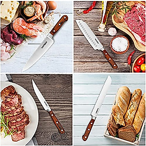 Knife Set, VAVSEA 16 PCS Kitchen Knife Set with Block Stainless Steel Professional Chef Knife Sets with 6 Pieces Steak Knives, Bread Knife, Sharpener Rod, Scissors, Ultra Sharp