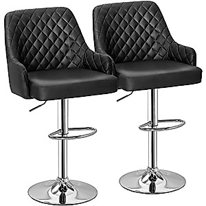 VECELO Adjustable Bar Stools with Back, Bar Height Stools for Kitchen Counter, Bar Stools Set of 2, Black