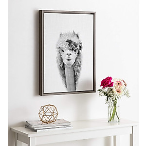 Kate and Laurel Sylvie Lionel Blotchy Alpaca Framed Canvas Wall Art by Simon Te of Tai Prints, 18x24 Gray, Adorable Animal Home Decor
